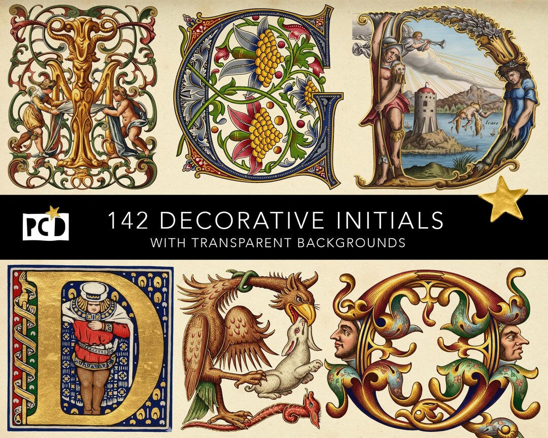 142 Illuminated Initials MEGA BUNDLE | Antique Medieval Alphabet ...