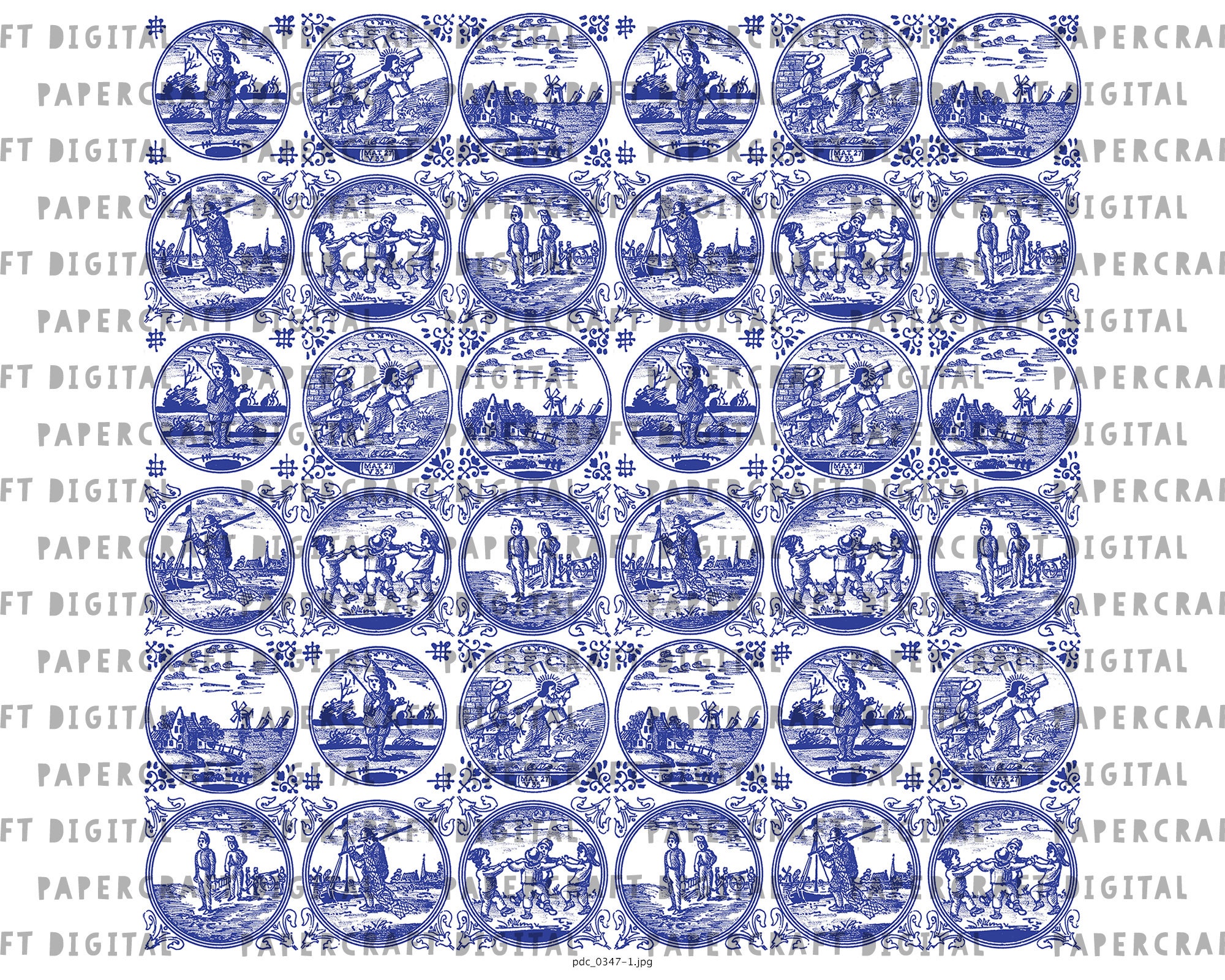 Vintage Scrapbook Printable Paper Old Dutch Tiles Pattern Seamless ...