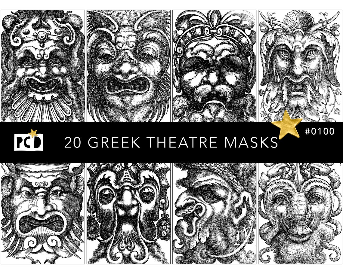 Ancient Greek Theatre Masks Old Digital Paper Pack - Etsy