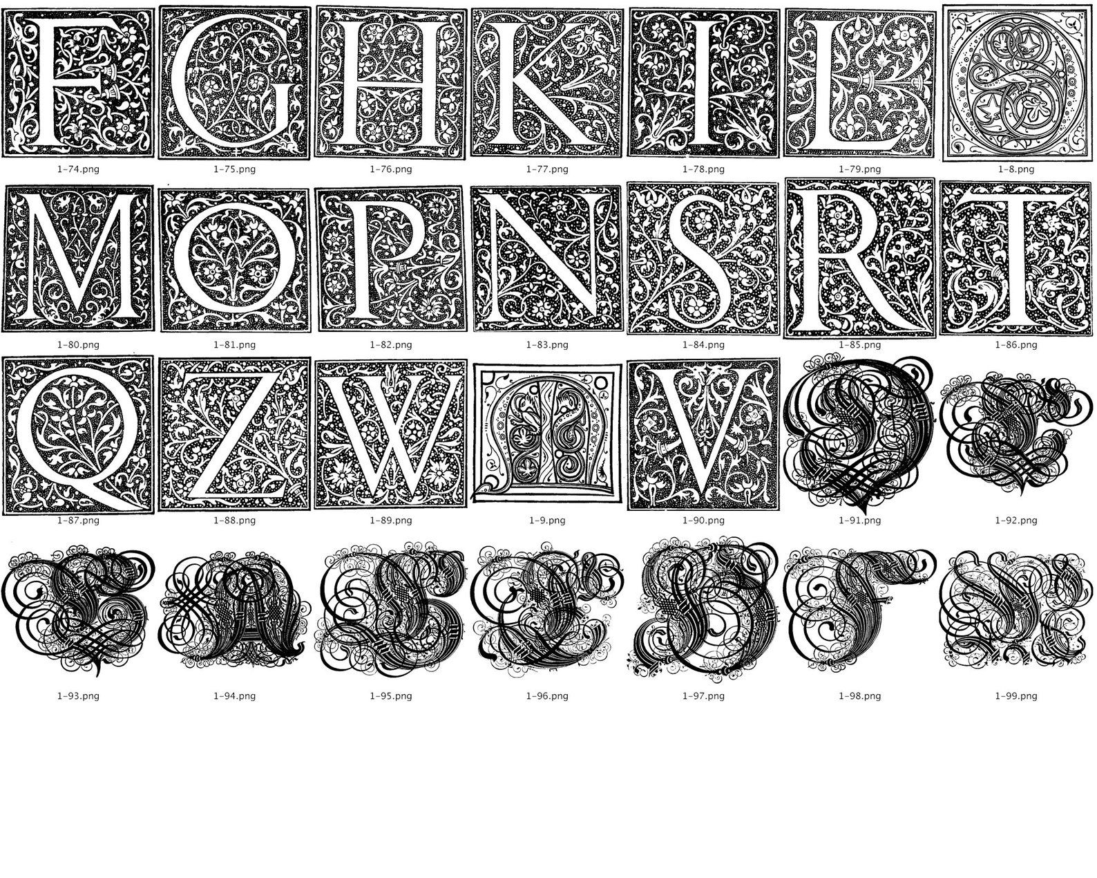 99 Decorative Initials PNG Mega Pack | Swirl Scrollwork Alphabet ...