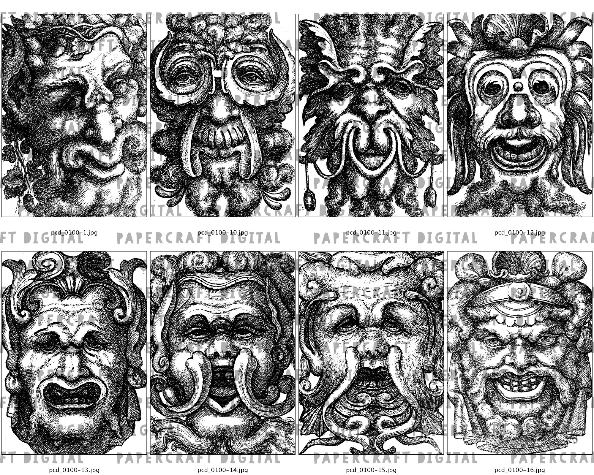 Ancient Greek Theatre Masks Old Digital Paper Pack - Etsy