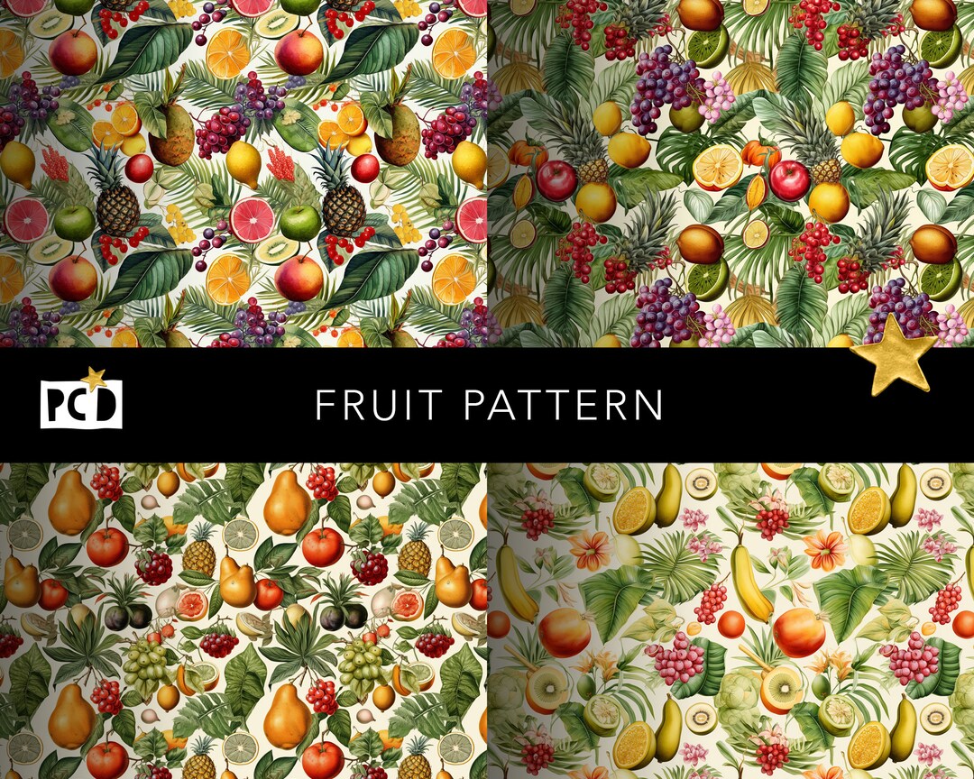 Seamless Tropical Fruit Botanical Paper | 300 DPI Tiling File | Vintage ...