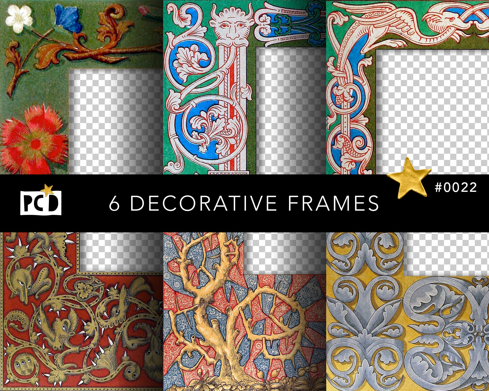 6 Medieval Frames PNG Clipart | Illuminated Manuscript Border ...