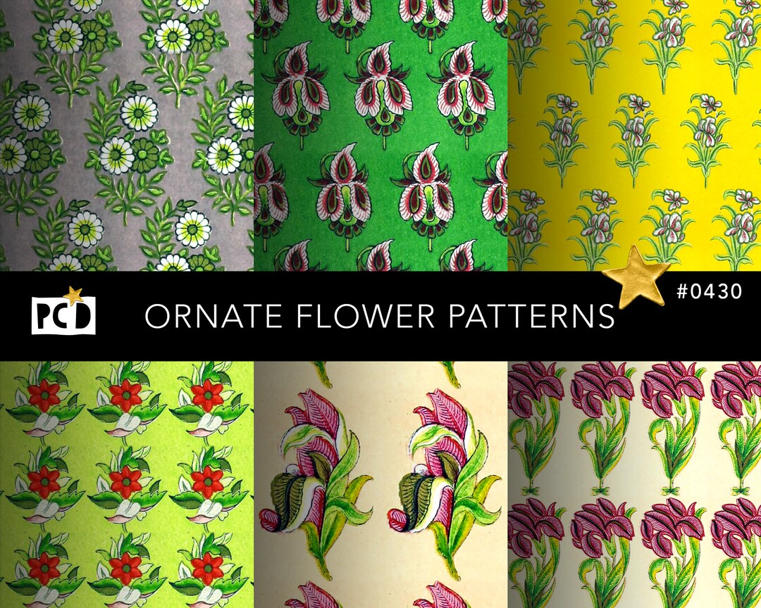 Folk Art Floral Digital Paper | Vintage Botanical Seamless Pattern (300 ...