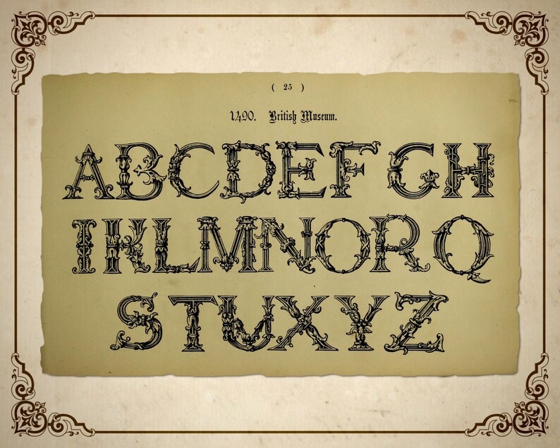 1490 Antique Initial & Letter Digital Files - Medieval Typography Pngs ...