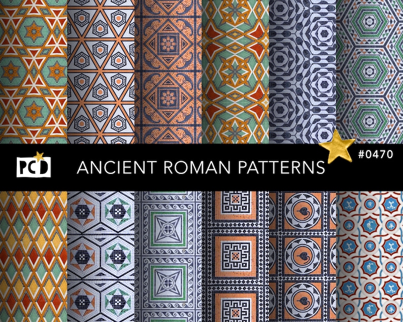 12 Roman Mosaic Tile Patterns | Ancient Tessellation Digital Paper Pack ...