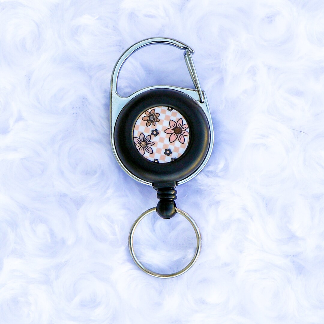 Checkered Floral Retractable Key Ring Retractable Lighter Reel for All ...
