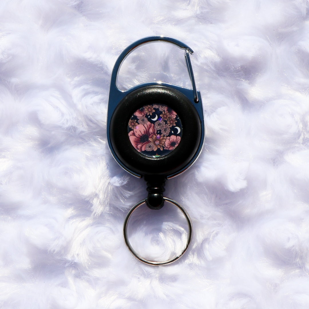 Boho Floral Holographic Retractable Key Ring Retractable Lighter Reel ...