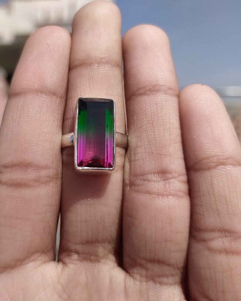 Watermelon Tourmaline Ring 925 Sterling Silver Rectangle - Etsy