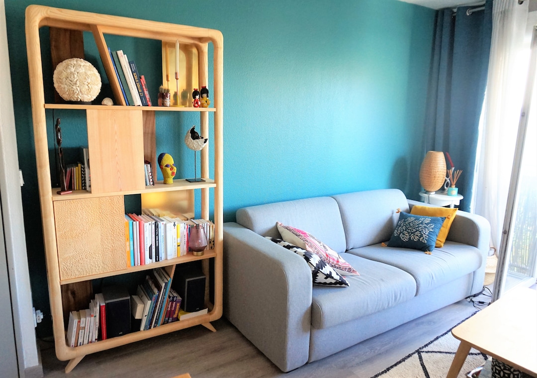Eclectic Bookshelf, Wooden Library, Wood Bookcase, Apartment Bookshelf ...