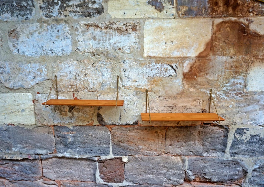 Cherry Wood Shelf, Wooden Wall Shelf, Wood Floating Shelf, Brass Shelf ...