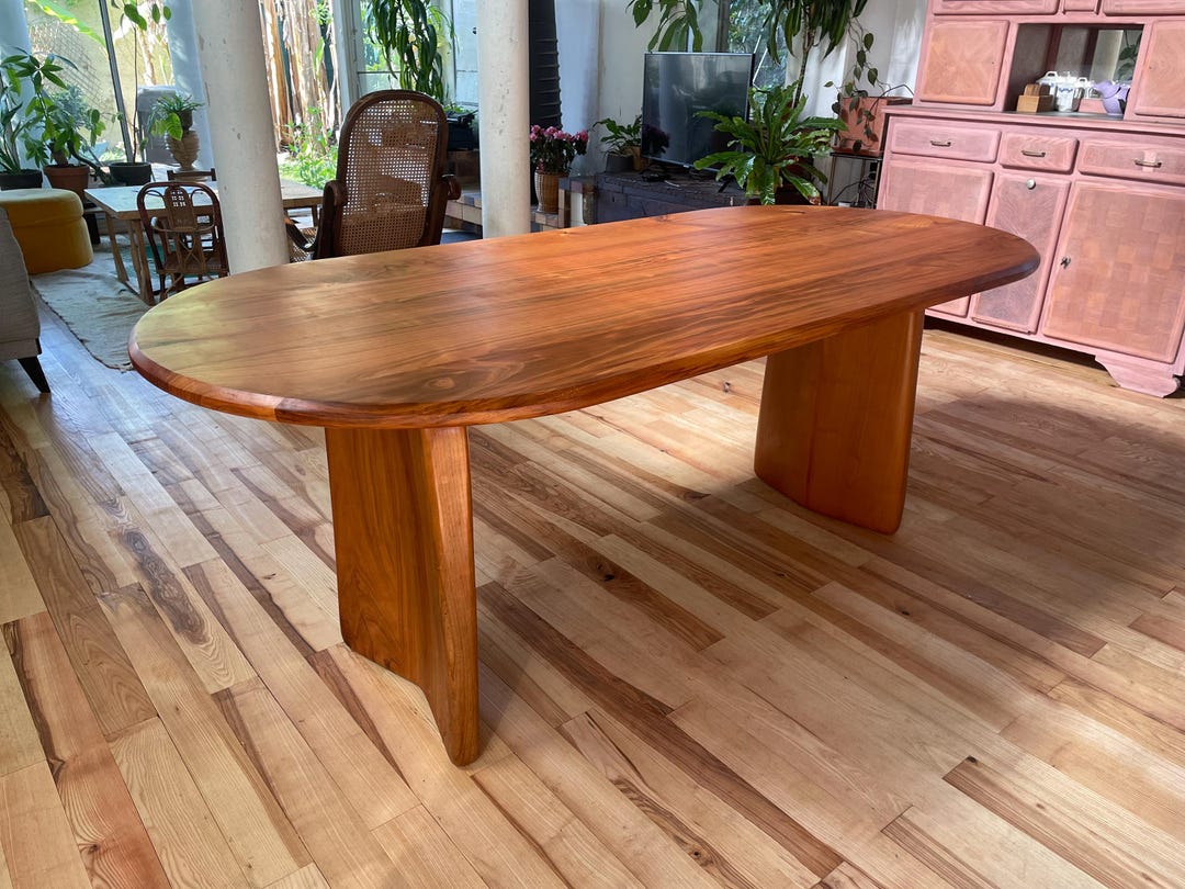 Curved Dining Table, Solid Wood Kitchen Table, Oval Dining Table ...