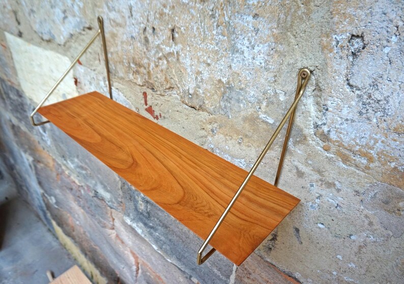 Cherry Wood Shelf, Wooden Wall Shelf, Wood Floating Shelf, Brass Shelf ...