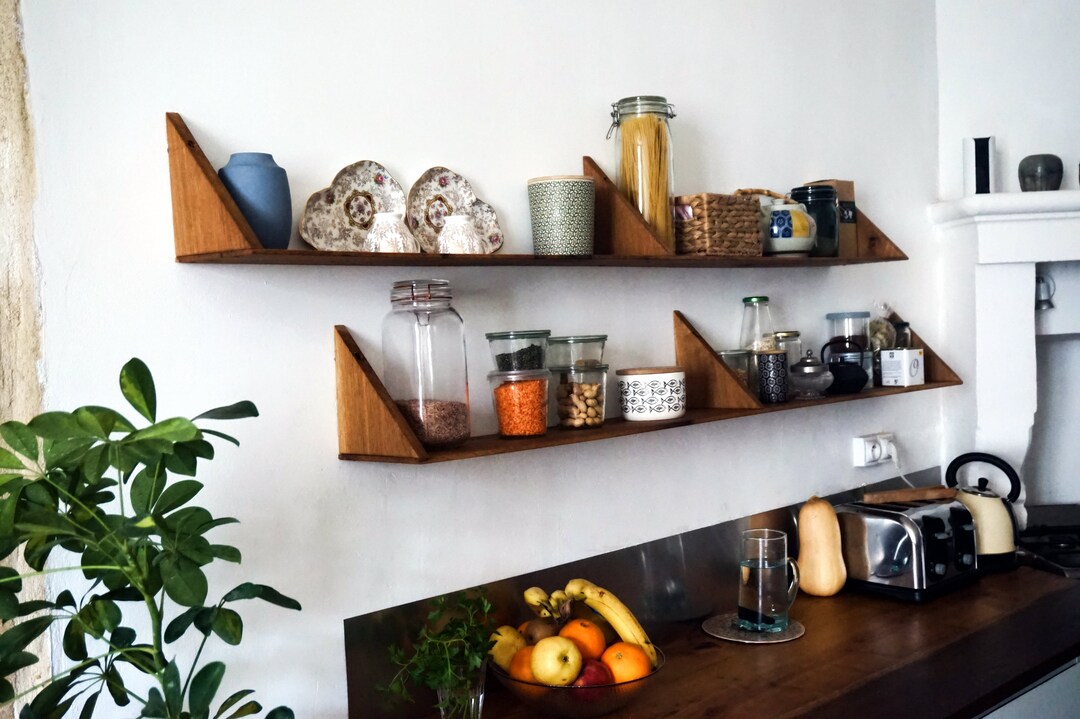 Wood Kitchen Shelf, Kitchen Wall Shelf, Open Kitchen Shelves, Solid Oak ...