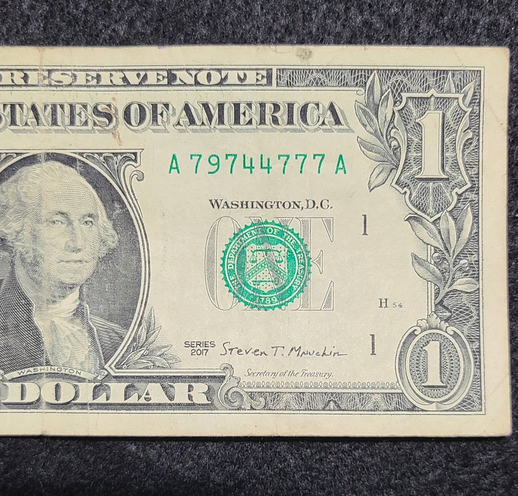 2017 One Dollar Bill: Trinary 5-of-a-kind Serial Number A79744777A - Etsy