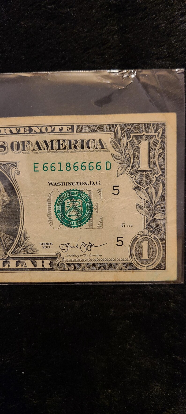 2013 One Dollar Bill Rare Six of Kind Serial Number With Bookends ...