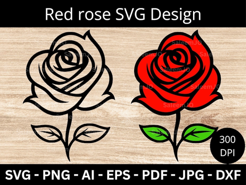 Red Rose SVG Clipart: Outline & Colored Flower Designs (digital File ...