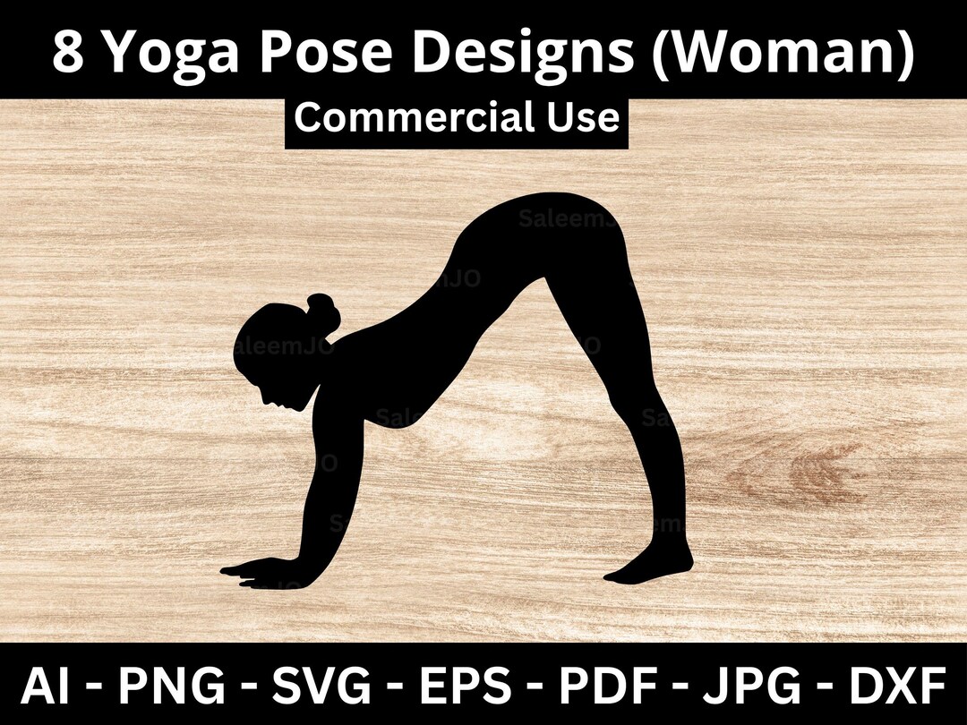 8 Woman Yoga Poses SVG Silhouette Set: Fitness Wellness Clipart Digital ...