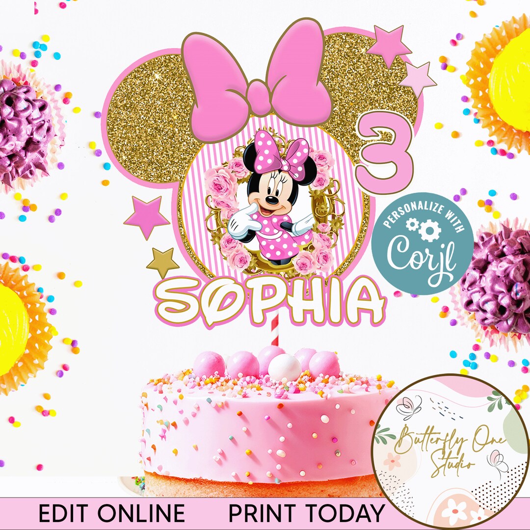 EDITABLE Minnie Birthday Cake Topper, Minnie Mouse Birthday Party ...