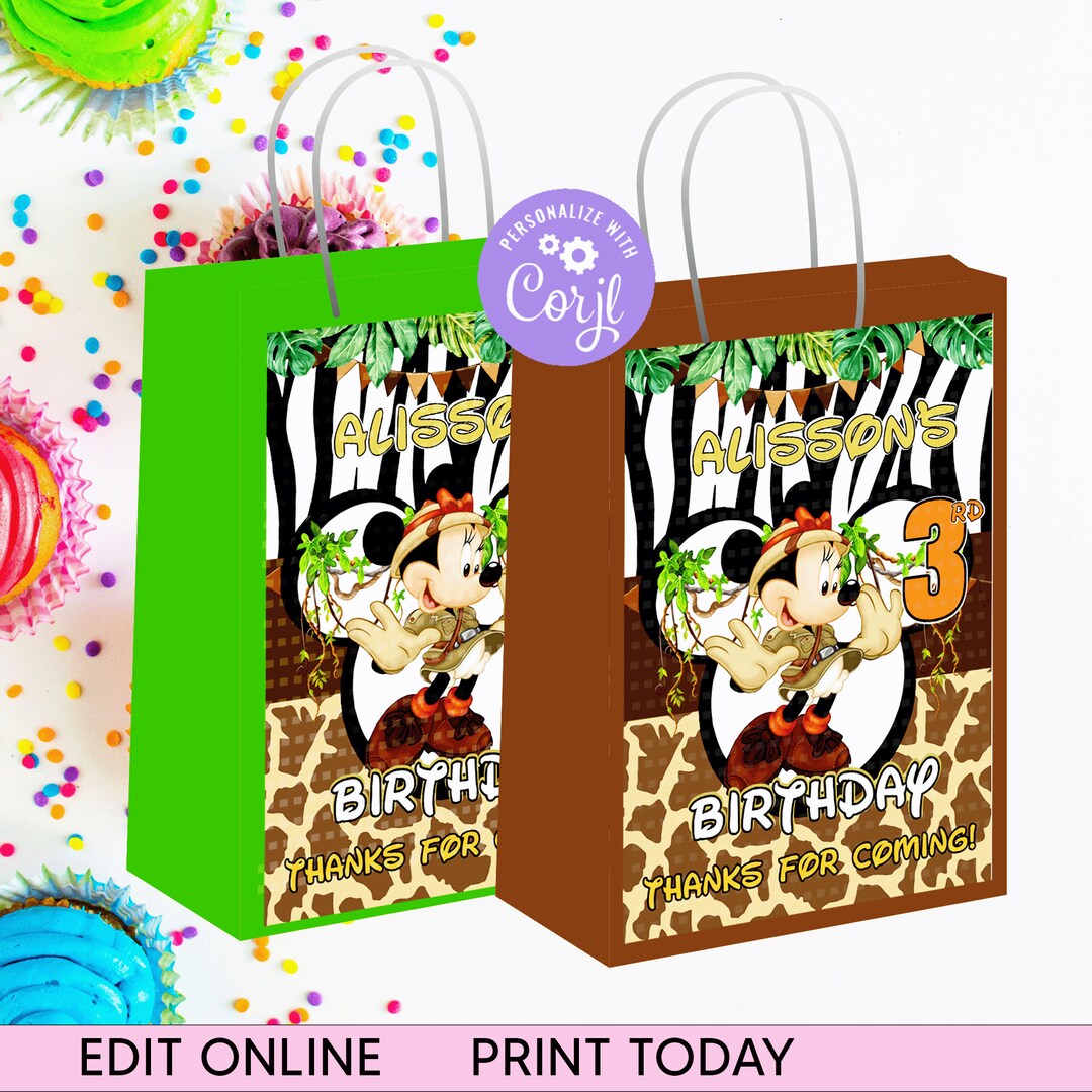 Editable Safari Party Gift Bag Label Template, Safari Girl Birthday ...
