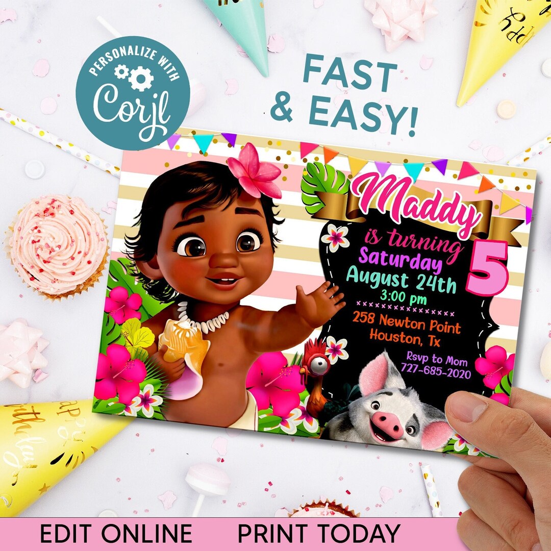 Printable Baby Moana Party Invitation, Baby Moana Invitation, Moana ...
