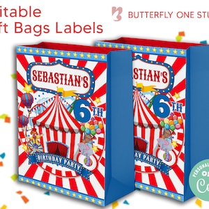 Kids Editable Circus Gift Bag Labels, Birthday Gift Bag Template ...