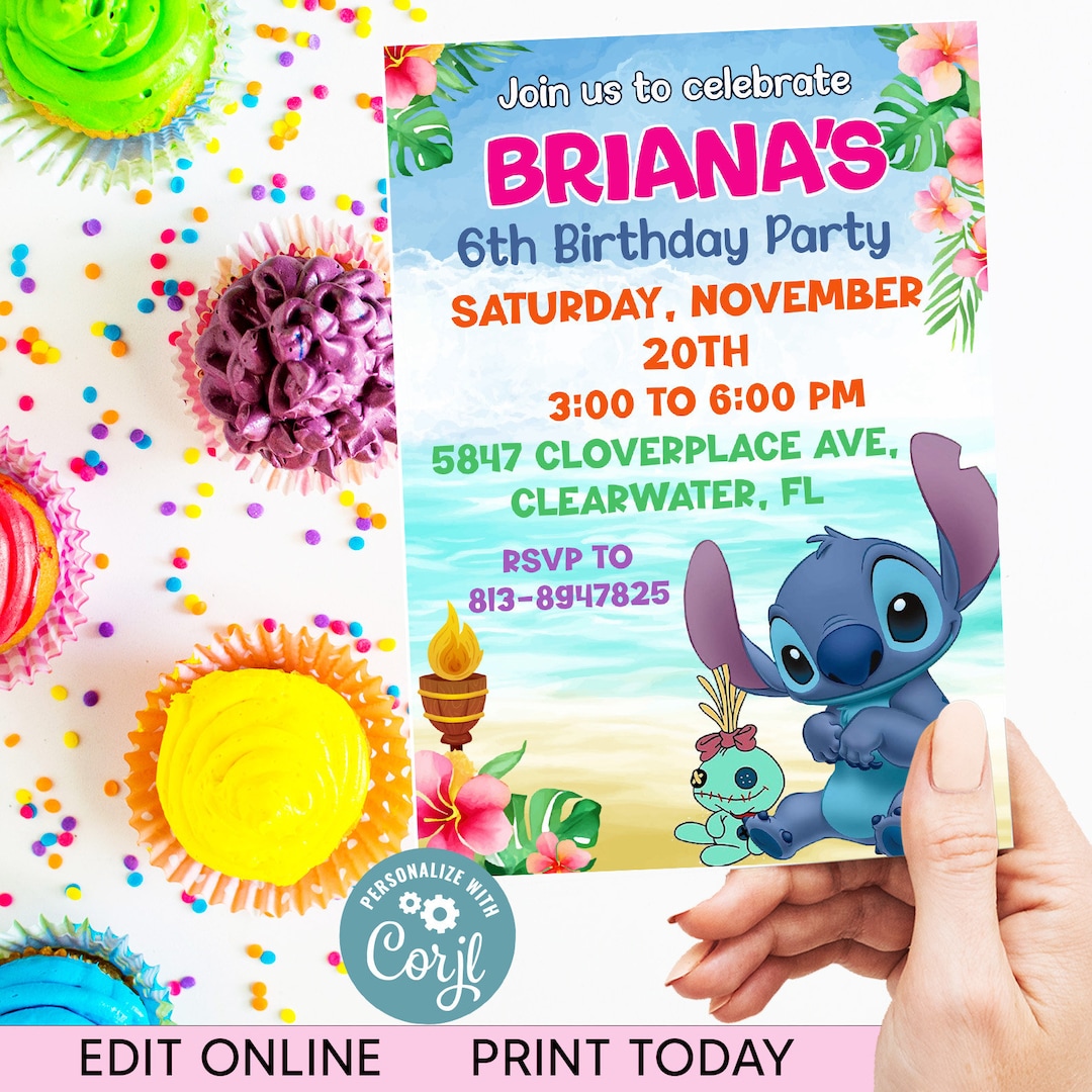 Editable Stitch Party Invitation, Stitch Birthday Party Invitation ...