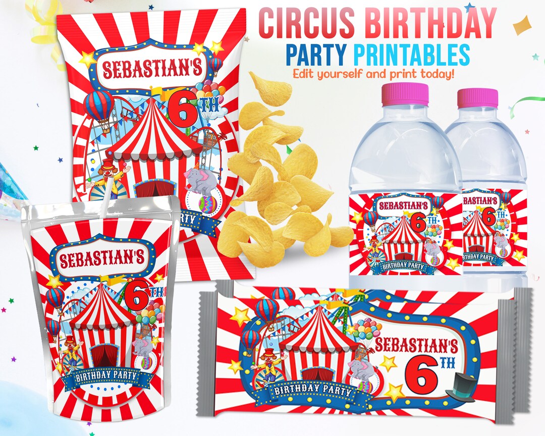 EDITABLE Kids Birthday Party Template, Circus Party Birthday Theme Kit ...