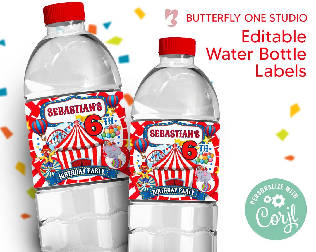 EDITABLE Carnival Circus Water Bottle Labels, Birthday Water Bottle ...