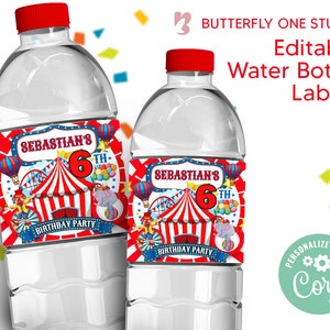 EDITABLE Carnival Circus Water Bottle Labels, Birthday Water Bottle ...