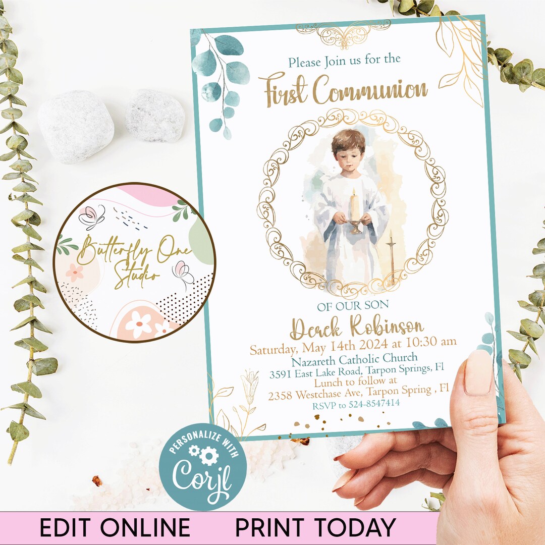 Editable First Communion Boy Invitation, First Communion Theme, Boy ...