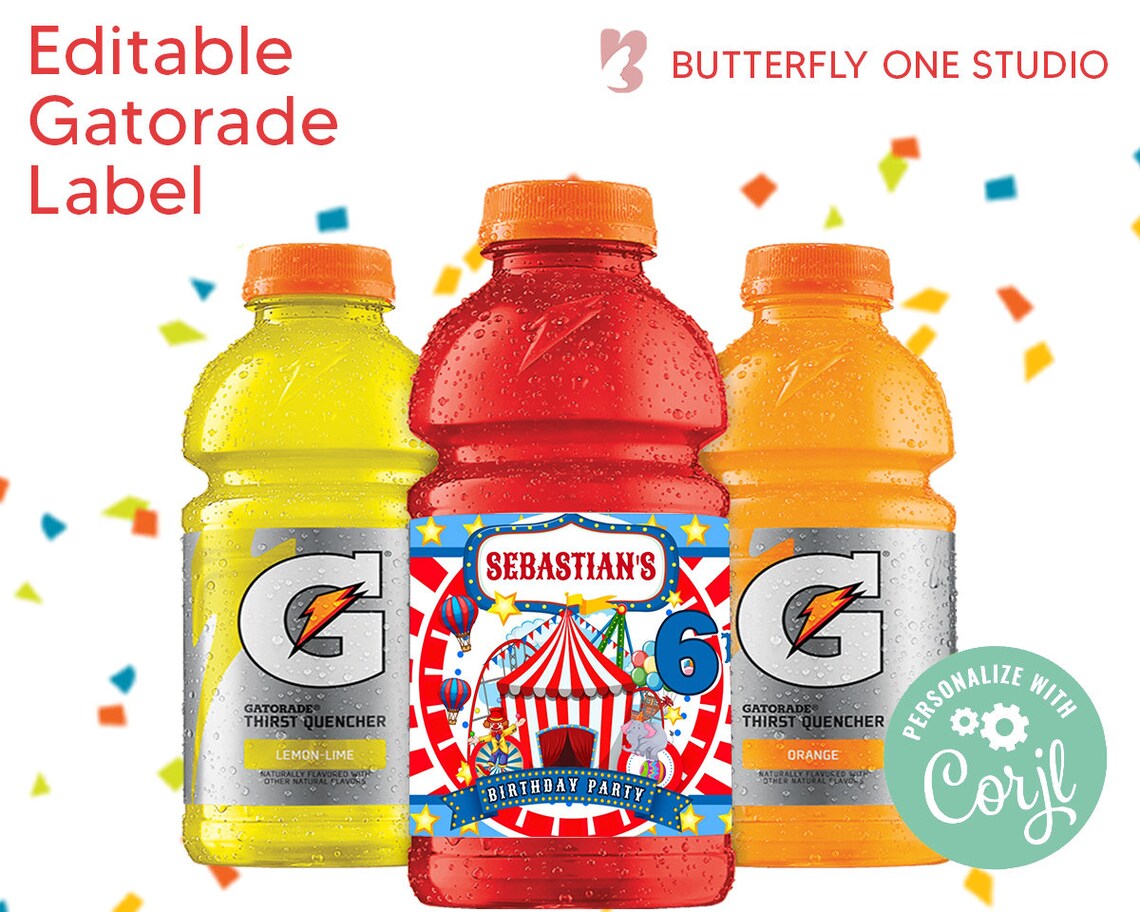 EDITABLE Carnival Circus Gatorade Labels, Birthday Party Gatorade ...