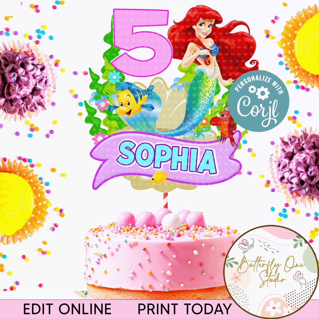 EDITABLE Little Mermaid Cake Topper, Mermaid Printable Birthday Party ...