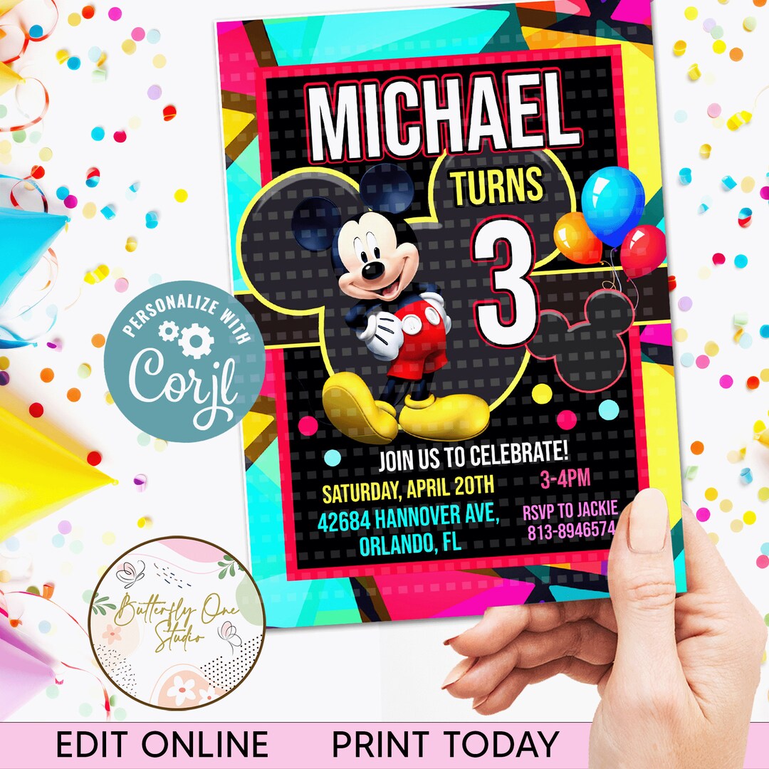Editable Mickey Birthday Invitation, Mickey Birthday Party Invitation ...