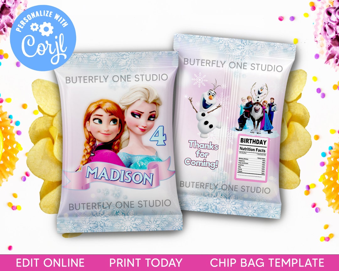 Chip Bag Frozen Template, Frozen Elsa Anna Chip Bags, Frozen Olaf Chip ...