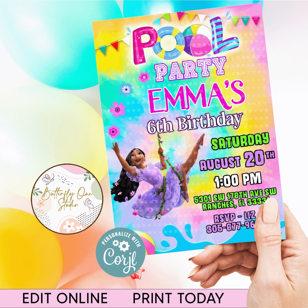 EDITABLE Summer Pool Party Invitation Encanto Isabela Pool, Pool ...
