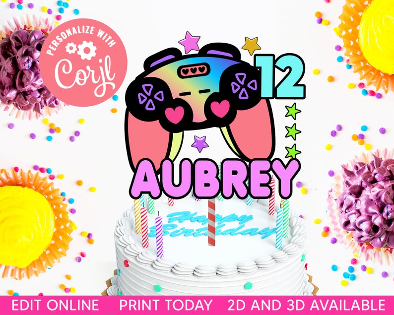 EDITABLE Gamer Girl Birthday Cake Topper Gamer Controller - Etsy
