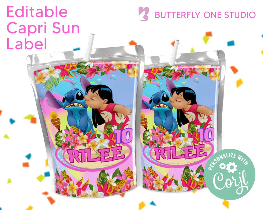 EDITABLE Lilo & Stitch Capri Suns, Lilo and Stitch DIY Birthday Capri ...