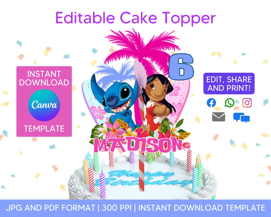 Editable Lilo and Stitch Cake Topper Printable Lilo and - Etsy
