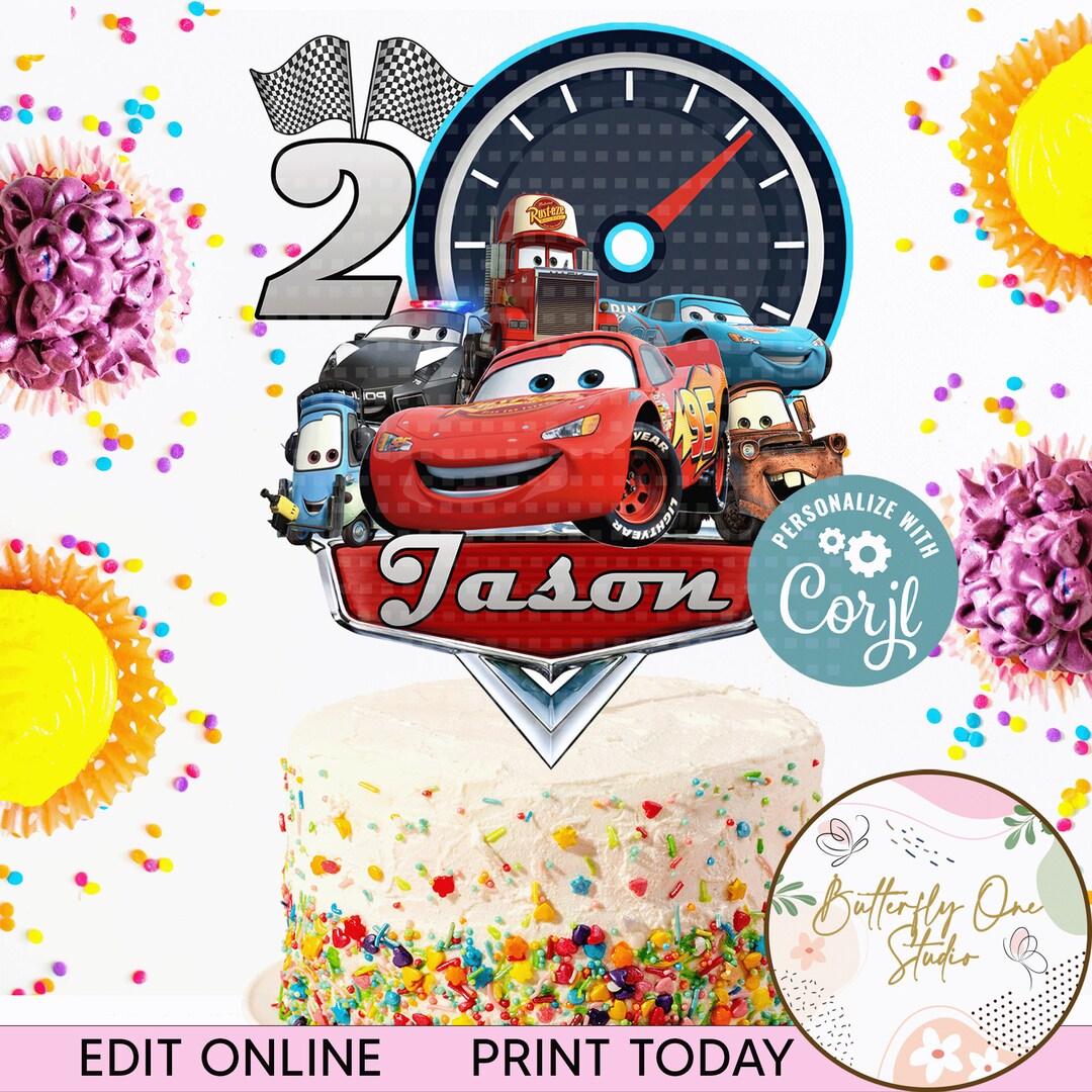 Editable Cars Race Cake Topper, Cars Cake Topper Decoration, Cars ...