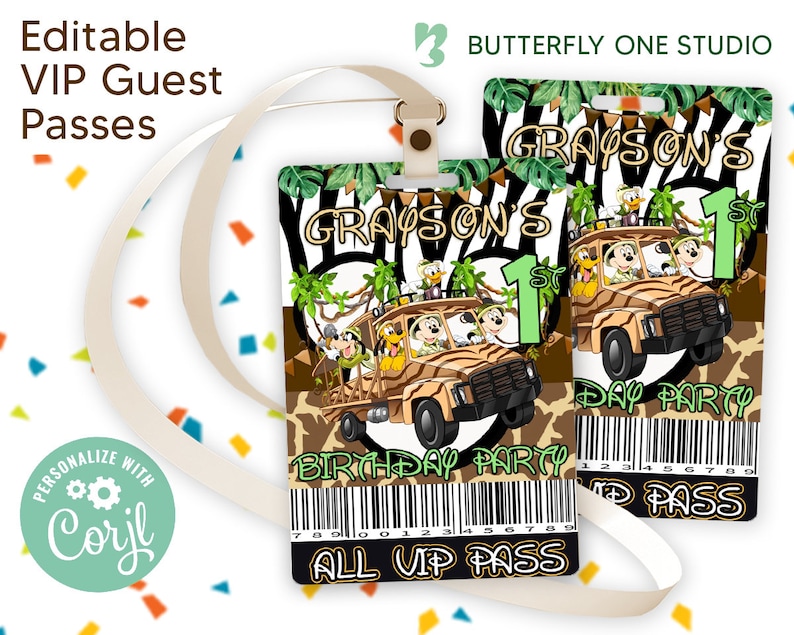 EDITABLE Mickey Safari VIP Passes, Editable Template DIY Mickey Safari ...