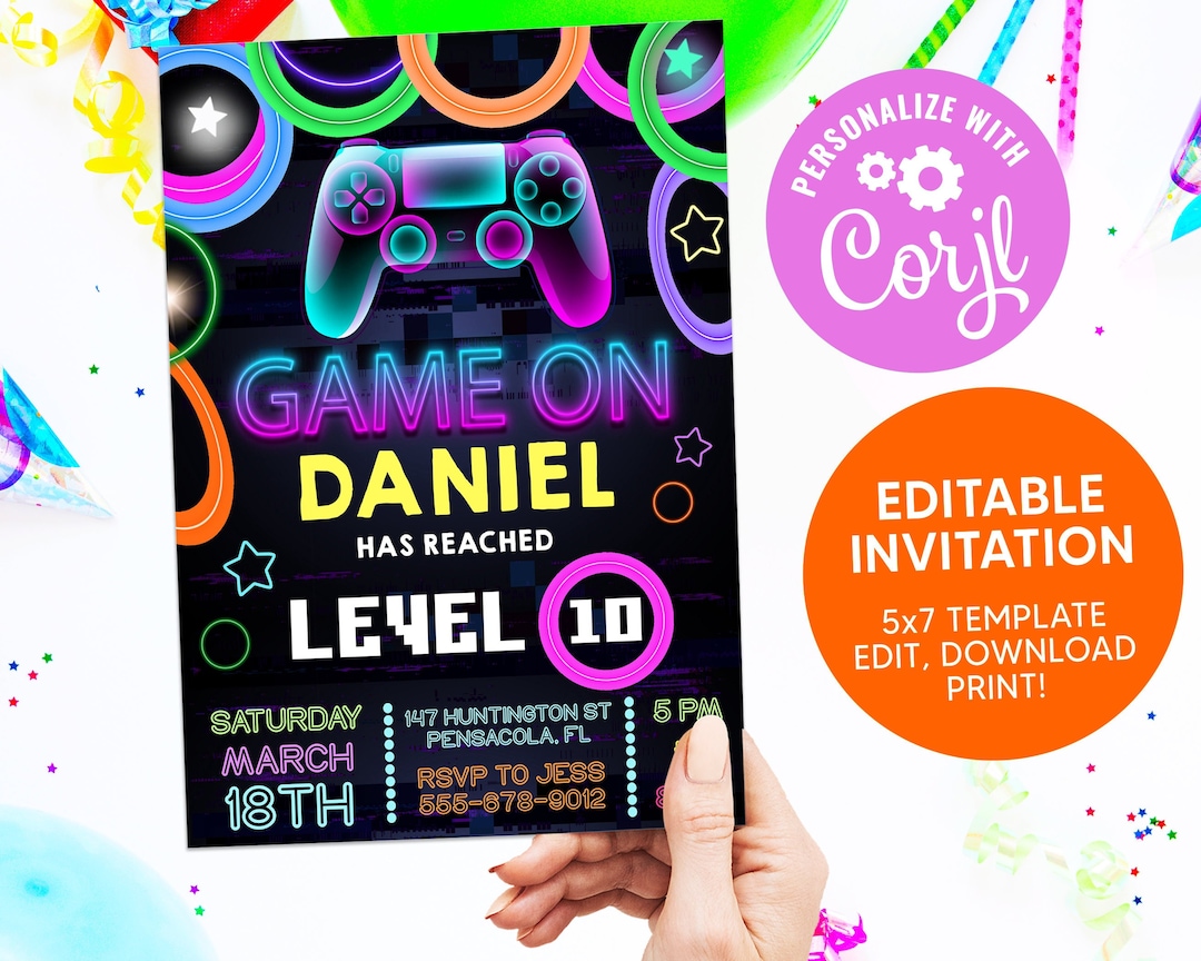 Video Game Birthday Invitation, Gaming Invitation Cards, Gamer Party ...