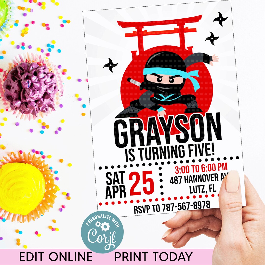 Editable Ninja Invitation , Ninja Birthday Boy Party, Ninja Invite ...