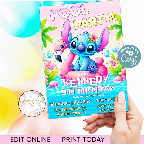 Stitch Birthday Pool Party Invitations - Etsy