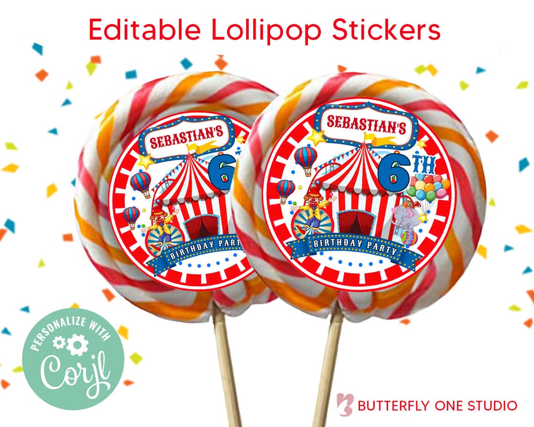 EDITABLE Carnival Circus Lollipop Labels, Birthday Lollipop Sticker ...