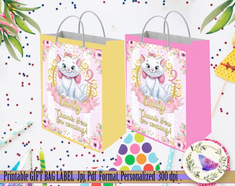 Marie Aristocats Gift Bag Label Printable Marie Birthday - Etsy