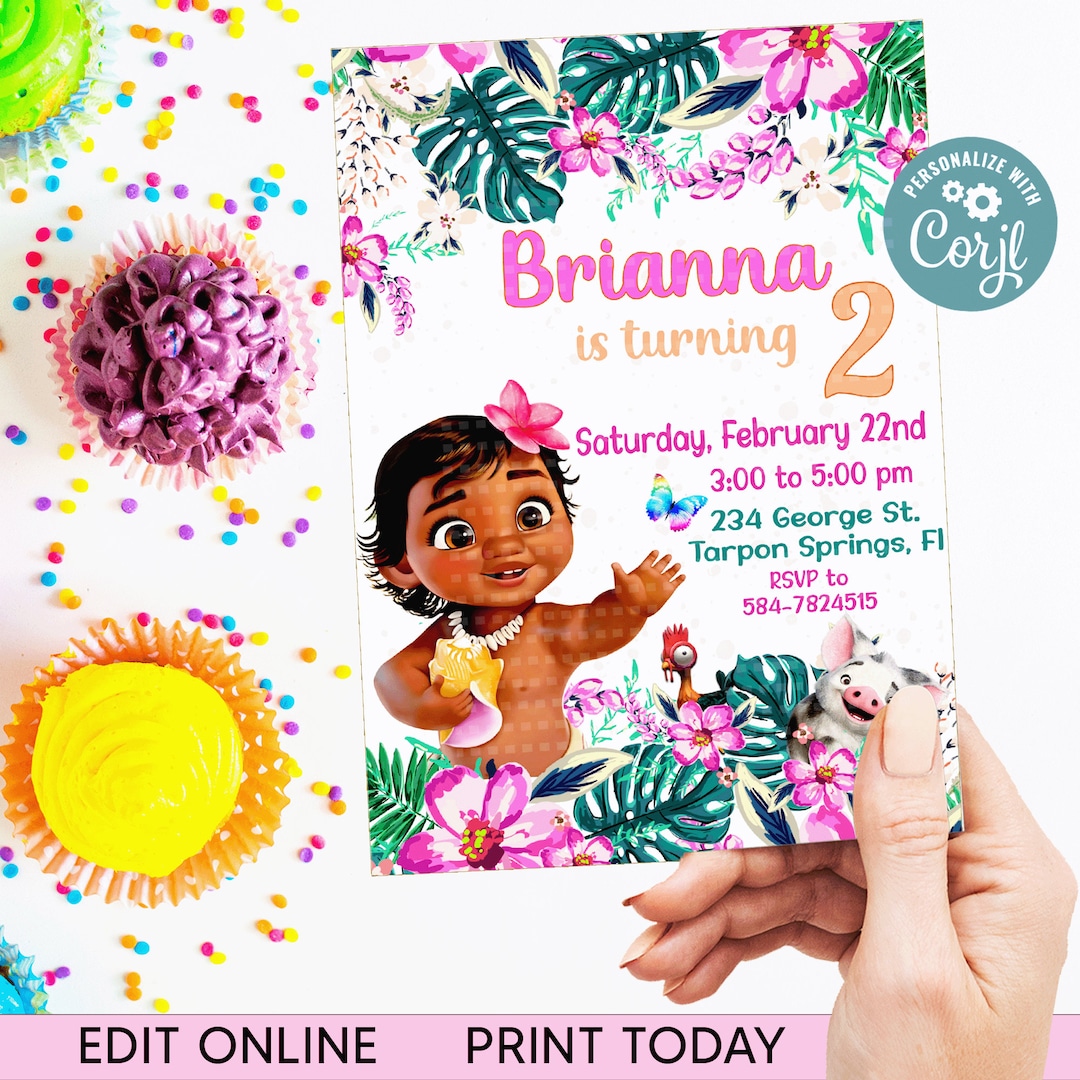 Printable Baby Moana Party Invitation, Baby Moana Invitation, Moana ...