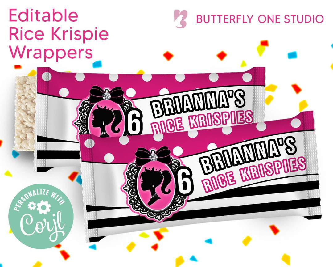 EDITABLE Doll Party Rice Krispies, Birthday Party Rice Krispies ...