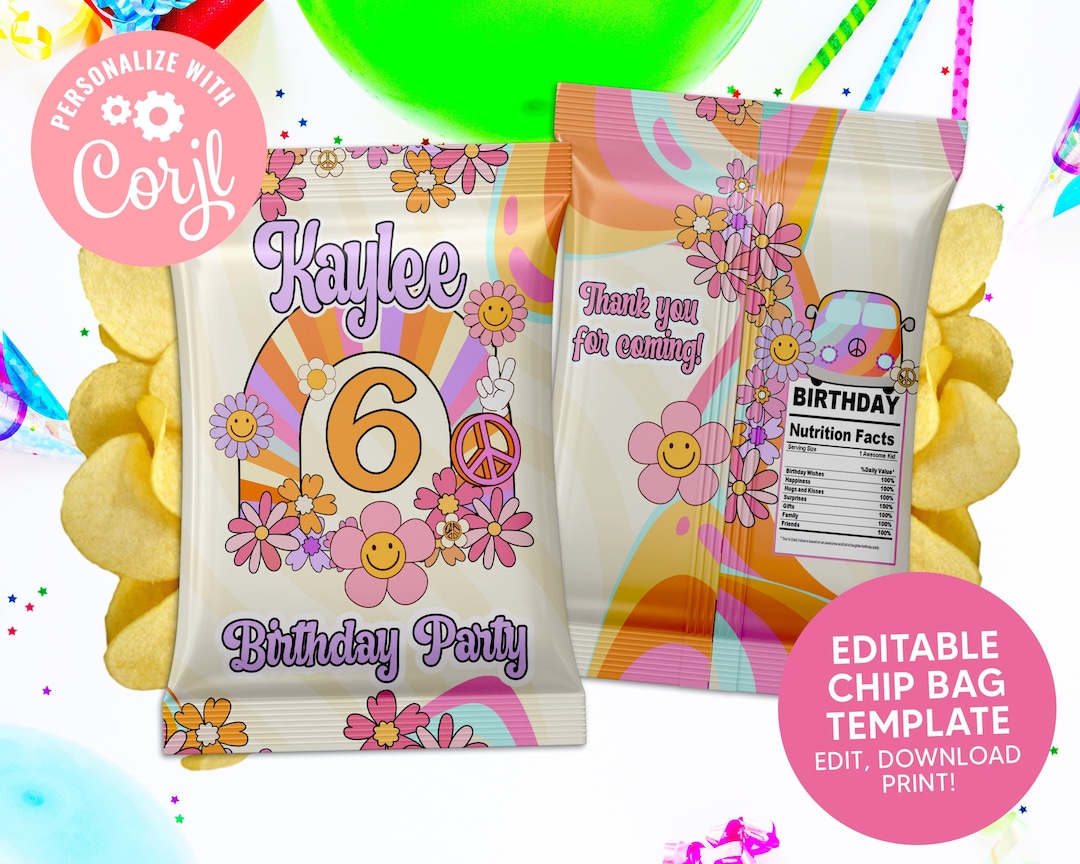 EDITABLE Chip Bag Groovy Birthday Template, Groovy Chip Bags, Groovy ...