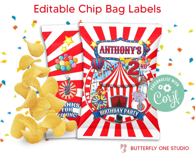 EDITABLE Carnival Circus Chip Bag Labels, Birthday Party Chip Bag ...